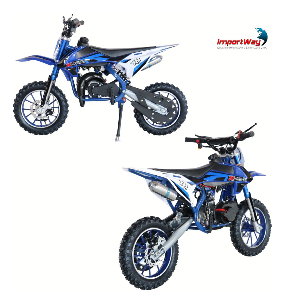 Mini Moto 49cc Azul Cross Infantil Com Partida Elétrica Freio A Disco E ...
