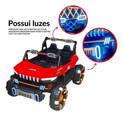 Carrinho Utv Elétrico Infantil 12v Vermelho Com Controle Remoto, Luz ...