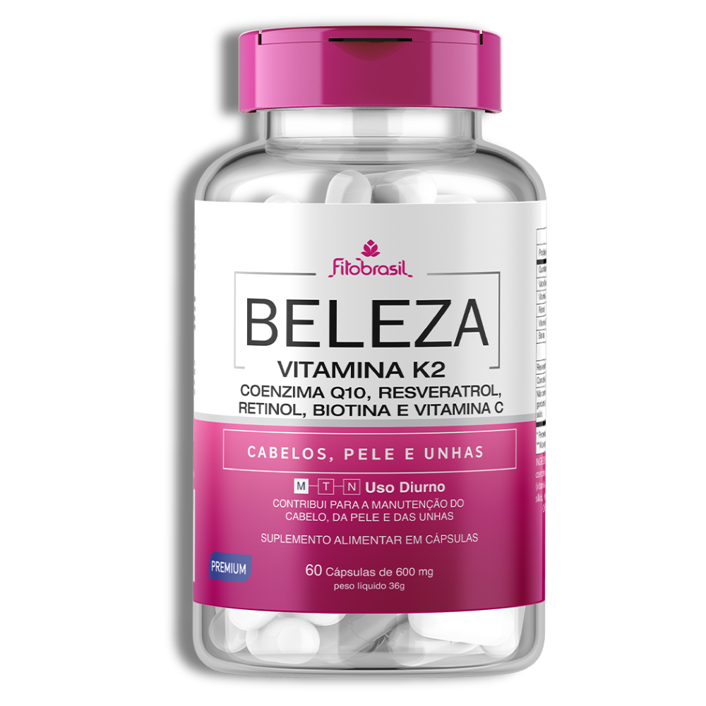 Beleza K2 - Vitamina K2, Coenzima Q10, Resveratrol, Retinol, Biotina e Vitamina C - 60 cápsulas ...