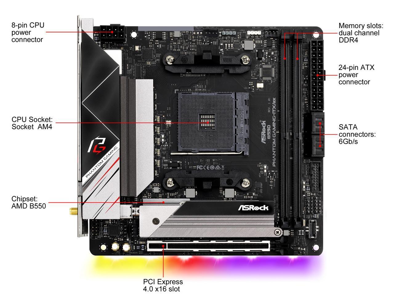 PLACA MAE ASROCK B550 PHANTOM GAMING-ITX/AX DDR4 USB3.2 M.2 WI-FI 6 ITX AM4 - Full Info