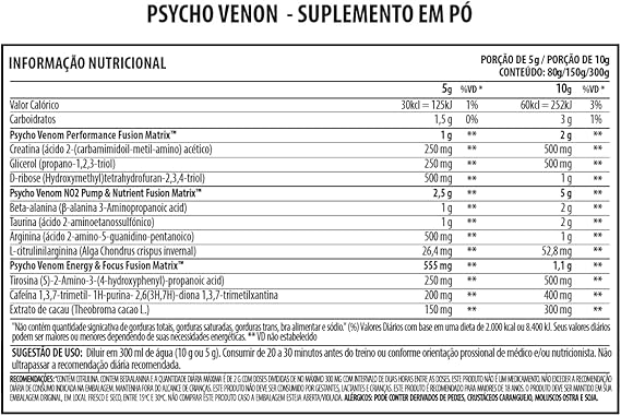 Psycho Venom 300G Lemon - Insane Labz - Armazém Pura Saúde