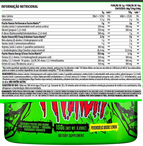 Psycho Venom 150G Lemon - Insane Labz - Armazém Pura Saúde