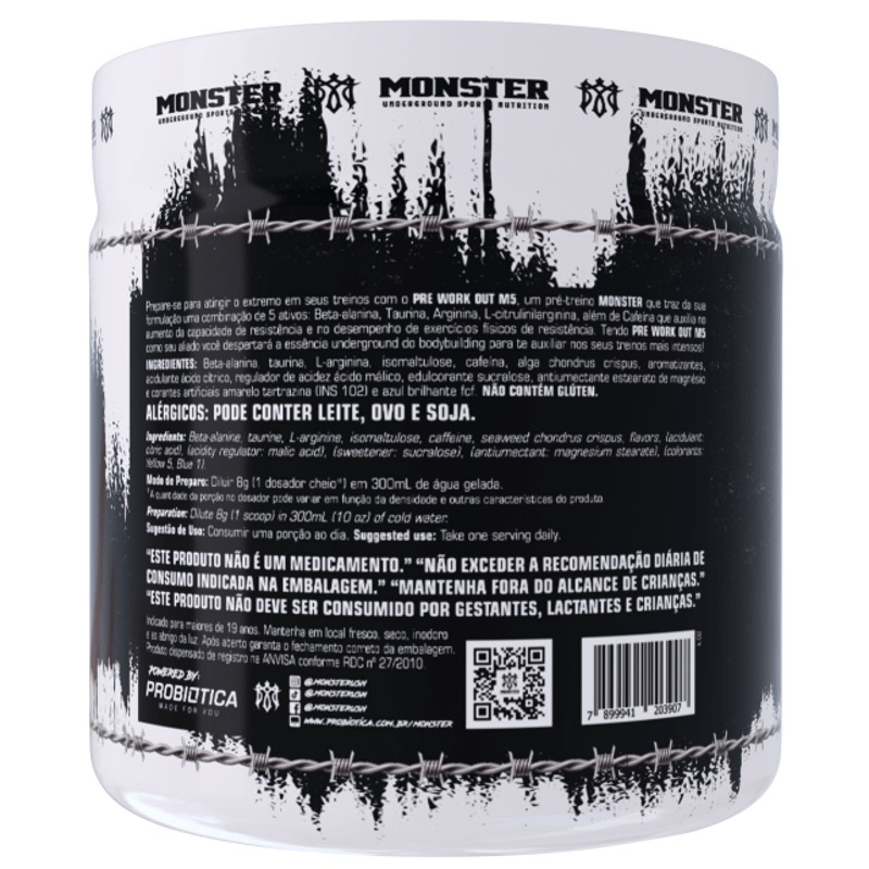 Pre Workout M5 300G Maça Verde Monster Probiotica - Armazém Pura Saúde