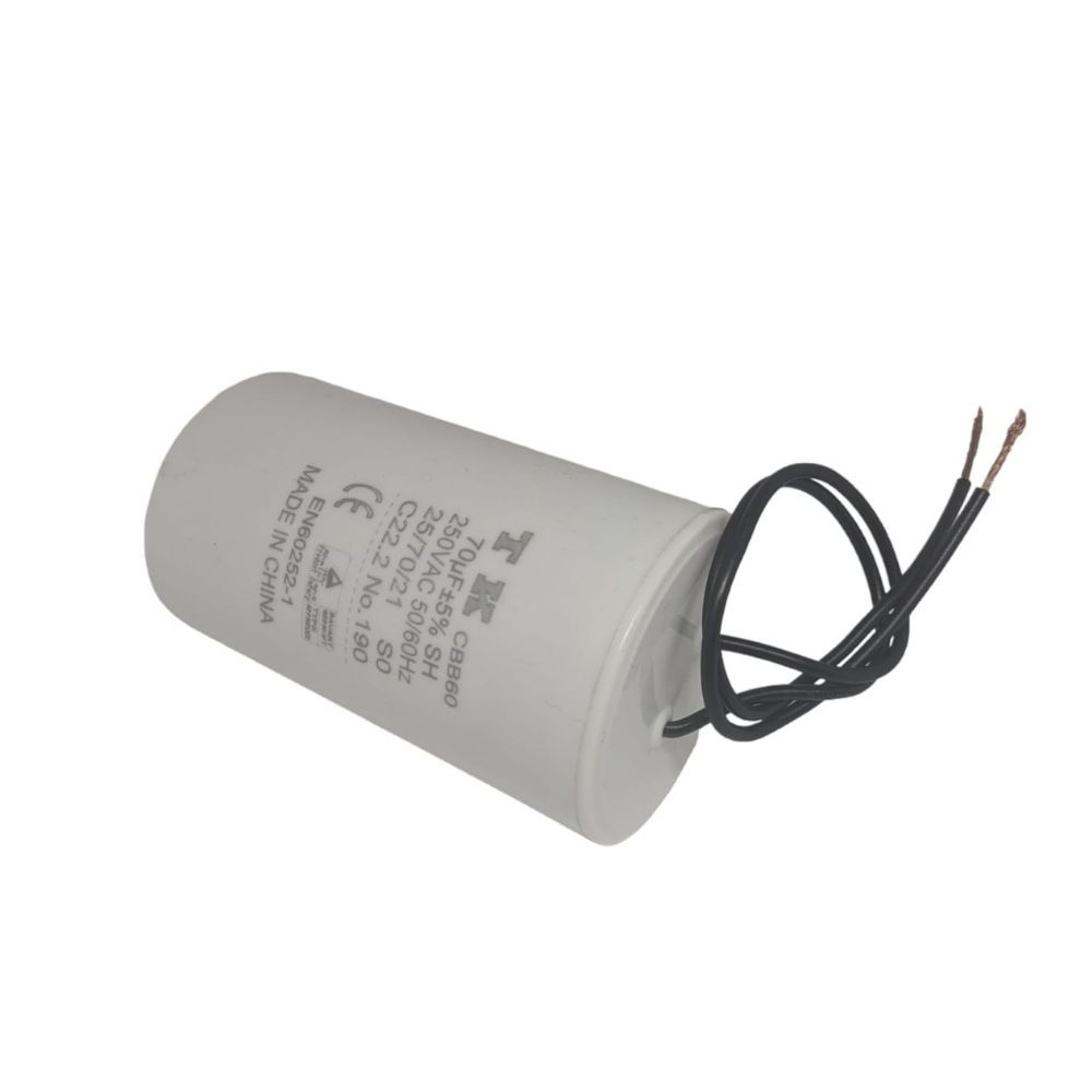 CAPACITOR PPM 70UF 250V FIO CBB60 55X93 TK - RS COMPONENTES ELETRÔNICOS