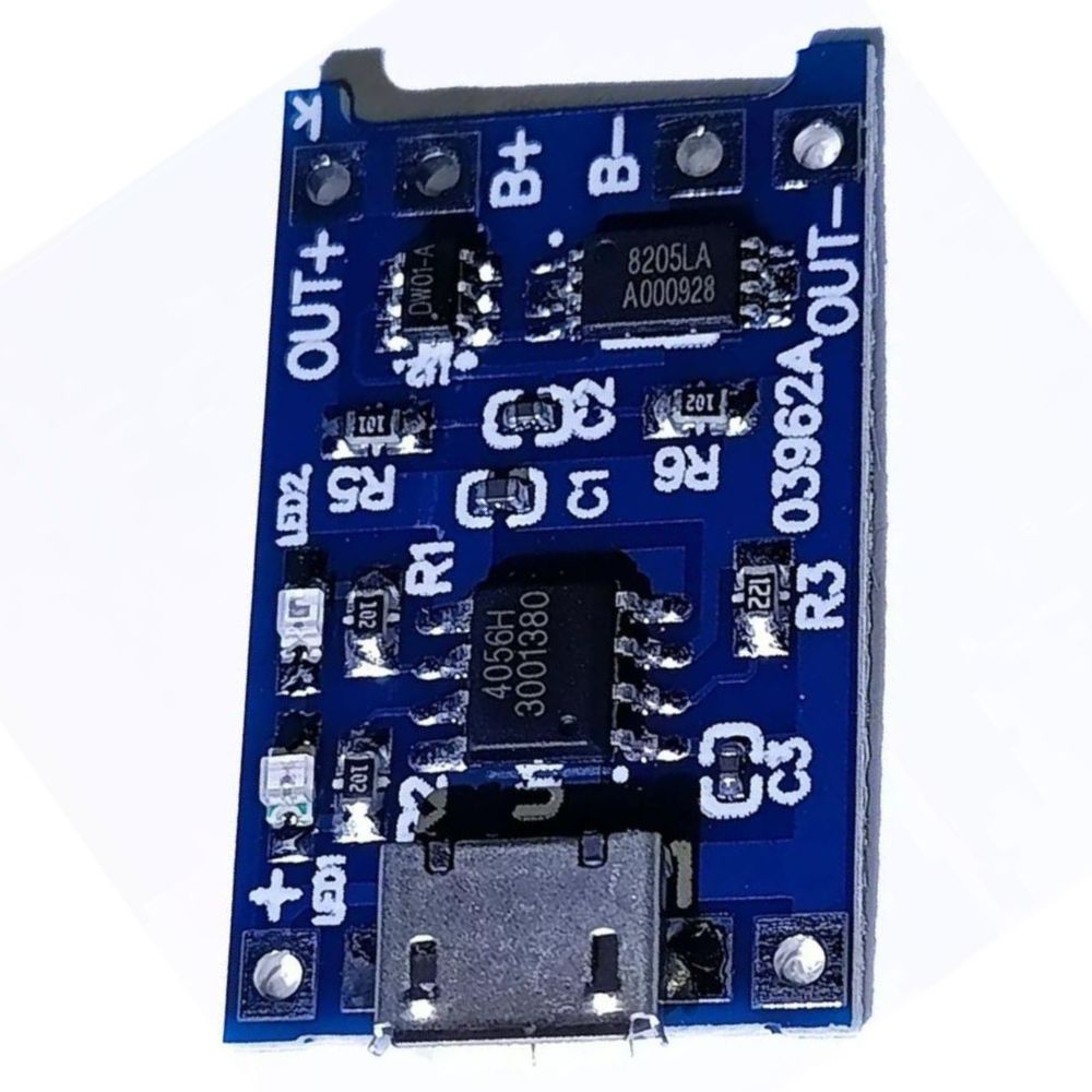 MÓDULO *MICRO USB* CARREGADOR BATERIA LITIO TP4056 - RS COMPONENTES ...