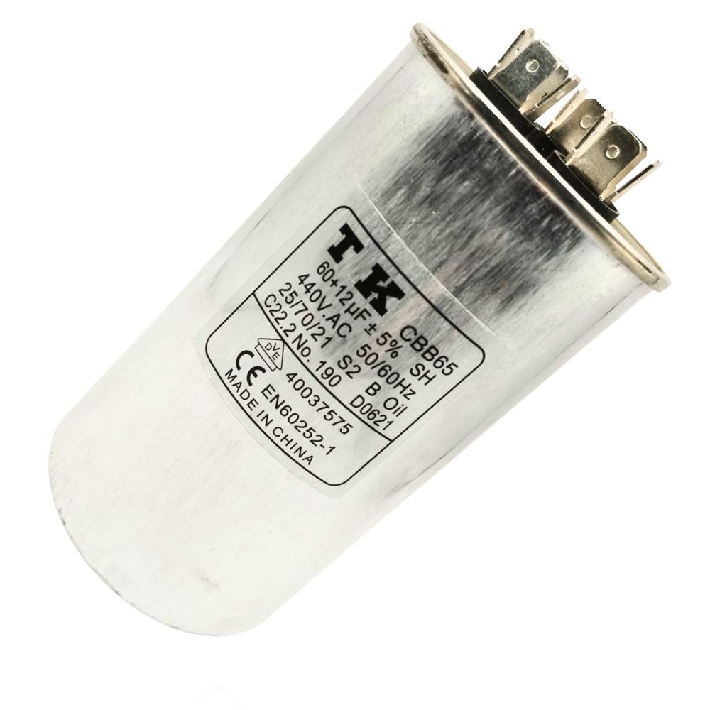 CAPACITOR DUPLO 60+12UF 440V CBB65 TK - RS COMPONENTES ELETRÔNICOS
