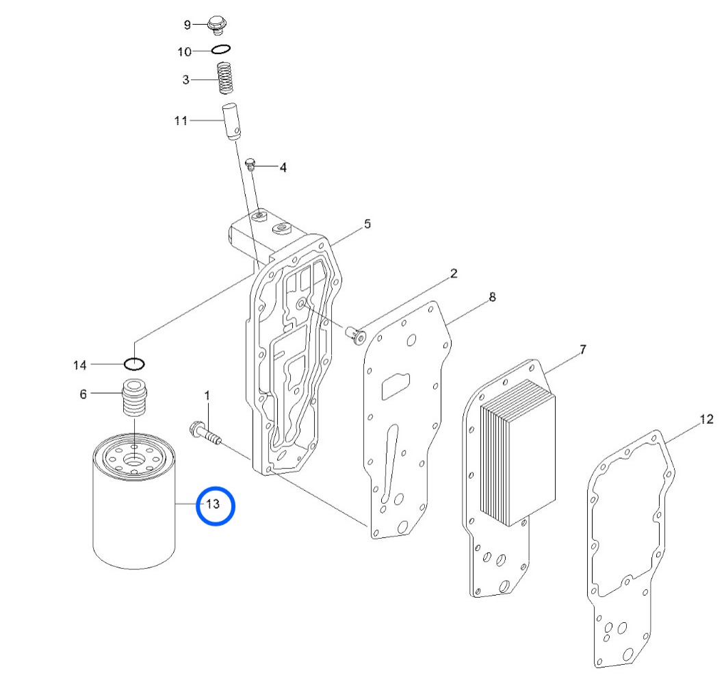 Filtro de óleo lubrificante - 11E1-70140 - 33HDLL, HL740-7, HL740TM-7 ...