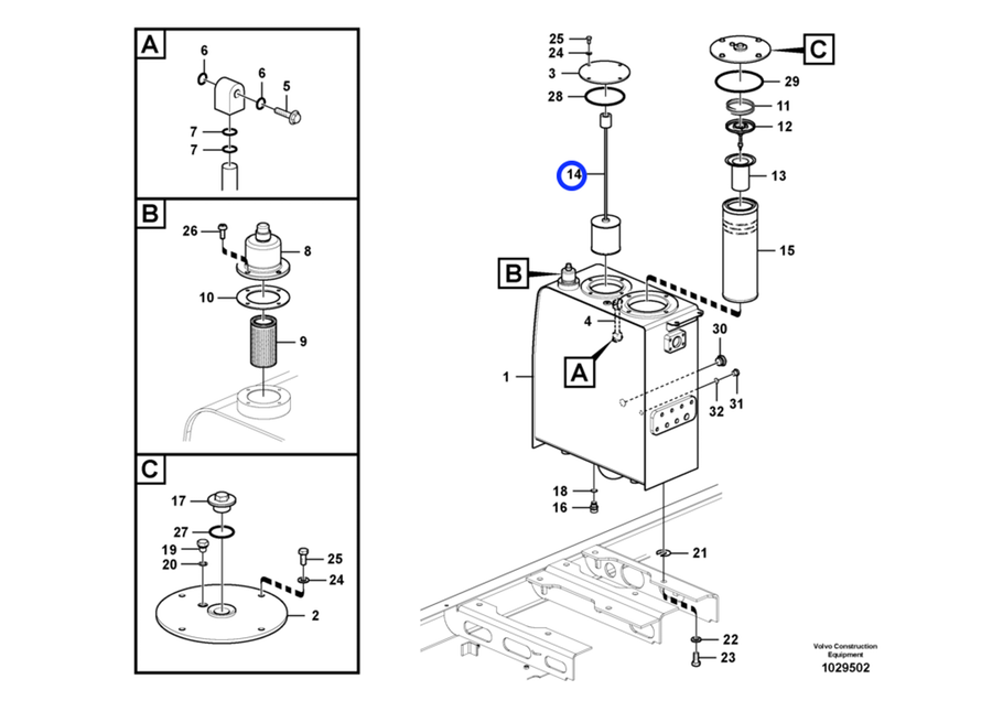 14377007 - Filtro Peneira Tanque Hidráulico - 312C, 312D, 313D, 314D ...
