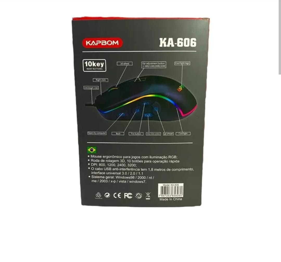 Mouse gamer rgb color usb 1.8m kapbom ka-606 - CLICK IMPORTADOS ELETRONICOS