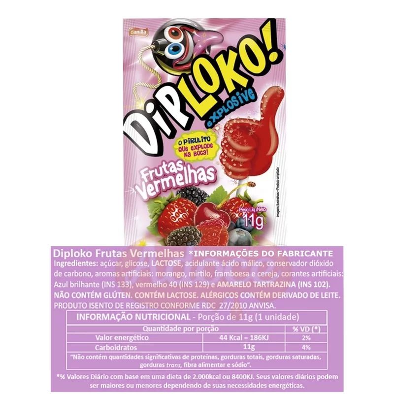 PIRULITO COM BALA DIPLOKO Explosivo DipLoko - Boom - Frutas Vermelhas ...
