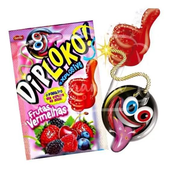 PIRULITO COM BALA DIPLOKO Explosivo DipLoko - Boom - Frutas Vermelhas ...