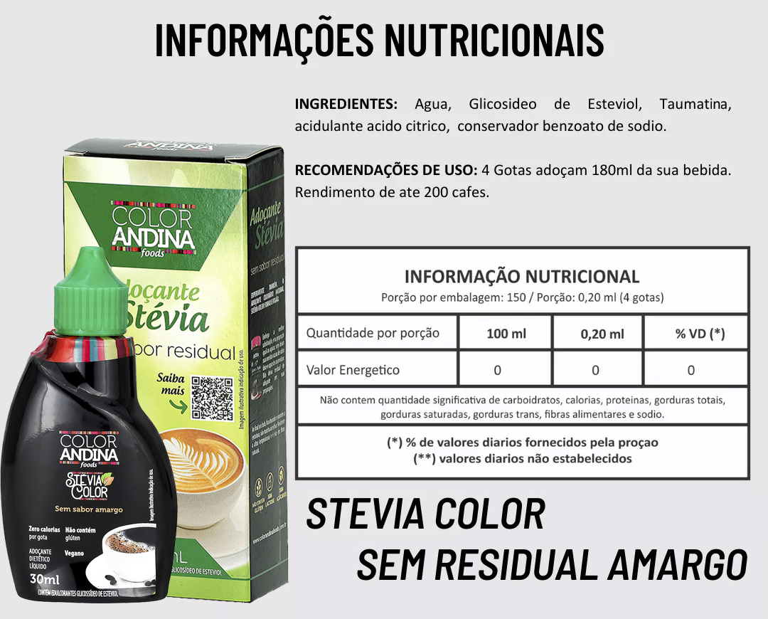 Adoçante Stévia Color Andina s/ Sabor Residual - 30ml - Mundo Naturais ...