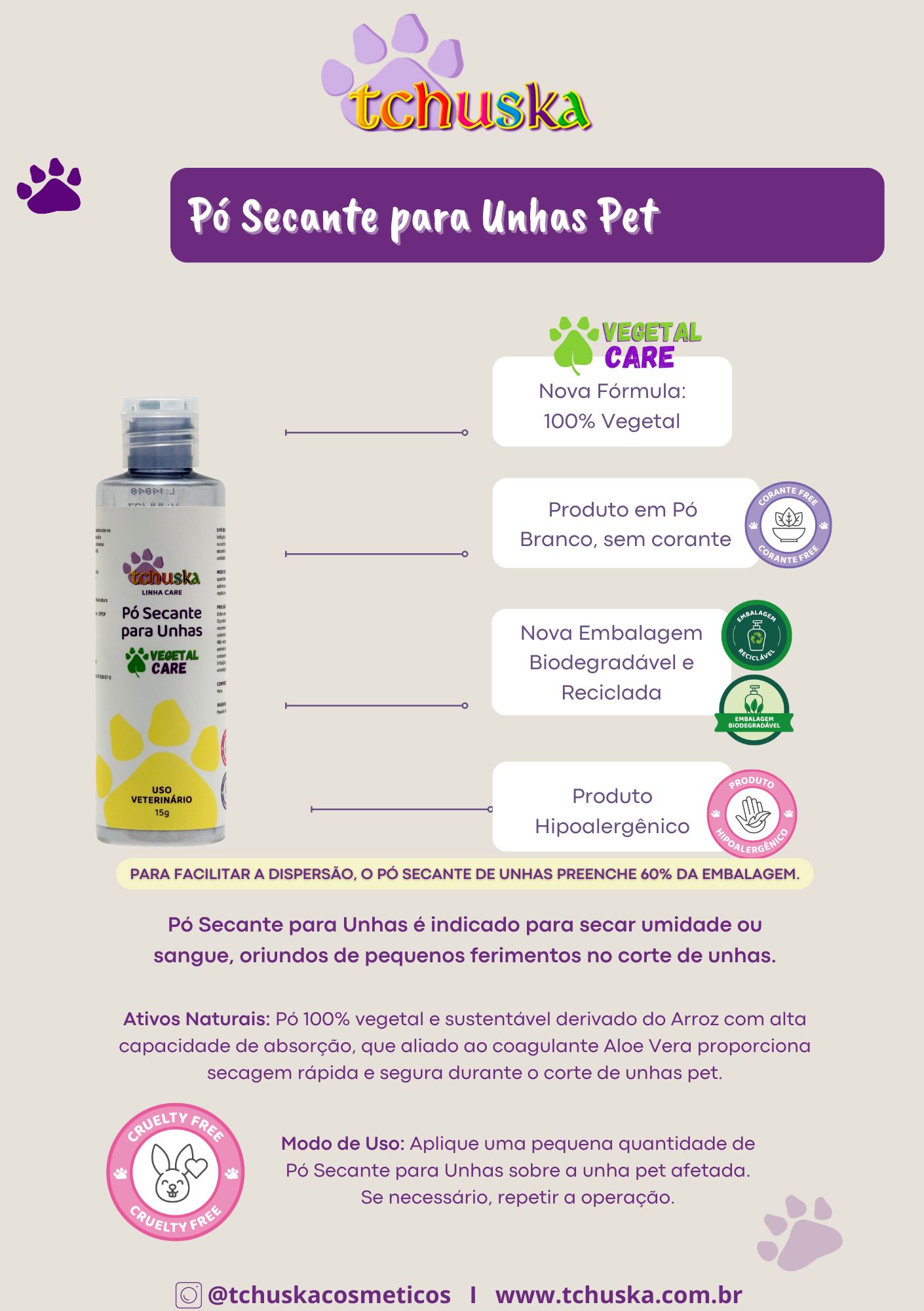 Pó Secante Para Unhas Tchuska 15g - Uau, é Tchuska!