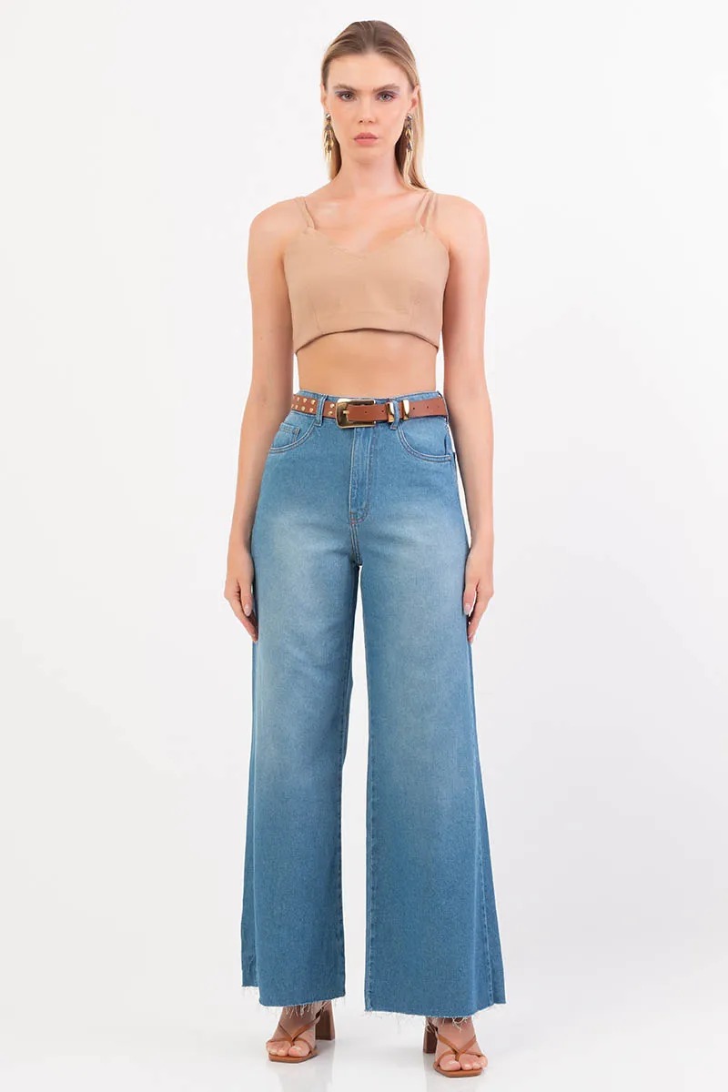 SLY CALÇA WIDE LEG HELENA CINTURA ALTA JEANS - MELEVALOGO