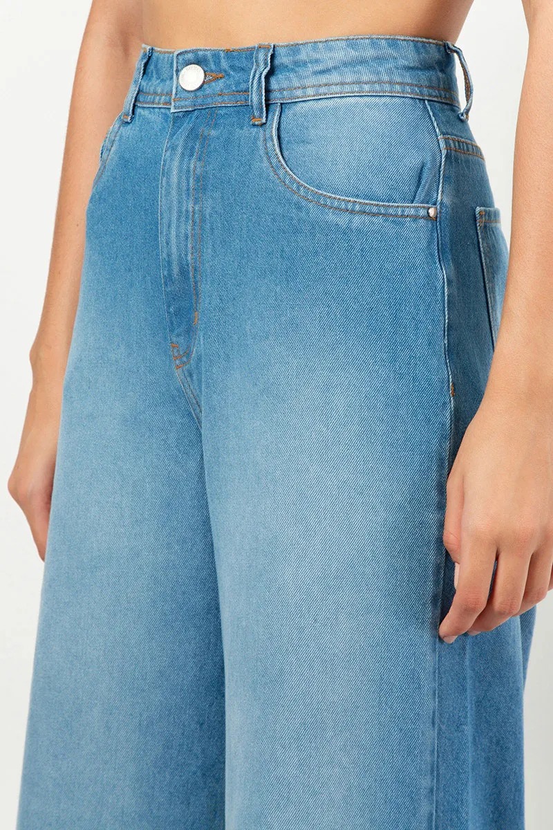 SLY CALÇA WIDE LEG HELENA CINTURA ALTA JEANS - MELEVALOGO