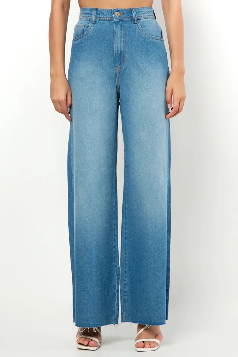 SLY CALÇA WIDE LEG HELENA CINTURA ALTA JEANS - MELEVALOGO
