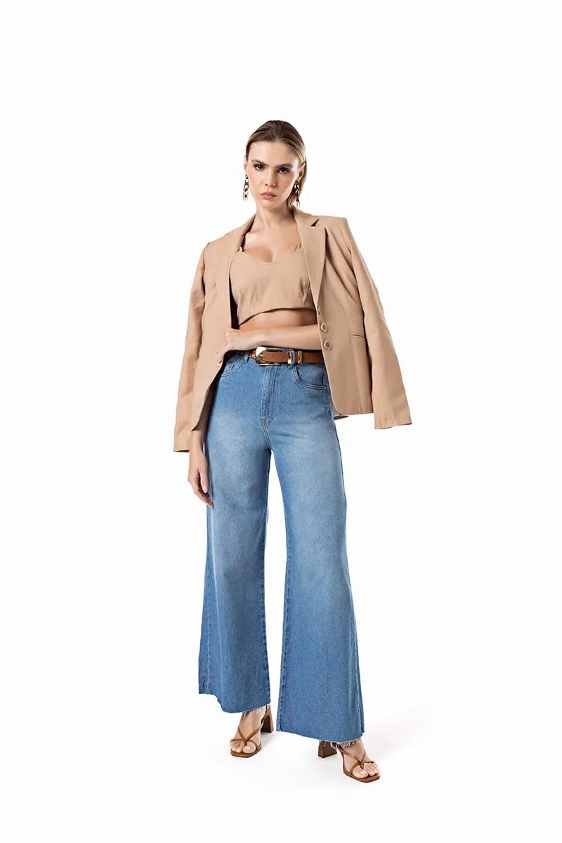 SLY CALÇA WIDE LEG HELENA CINTURA ALTA JEANS - MELEVALOGO