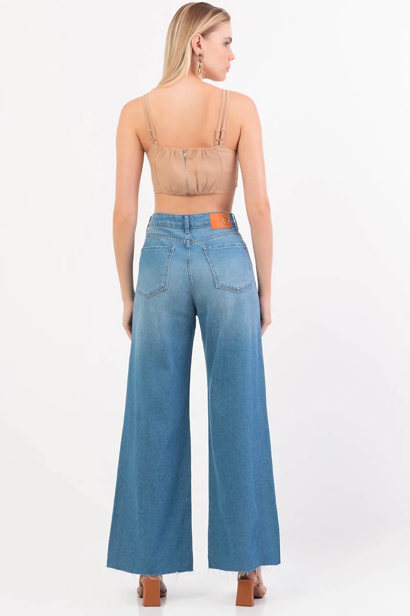 SLY CALÇA WIDE LEG HELENA CINTURA ALTA JEANS - MELEVALOGO