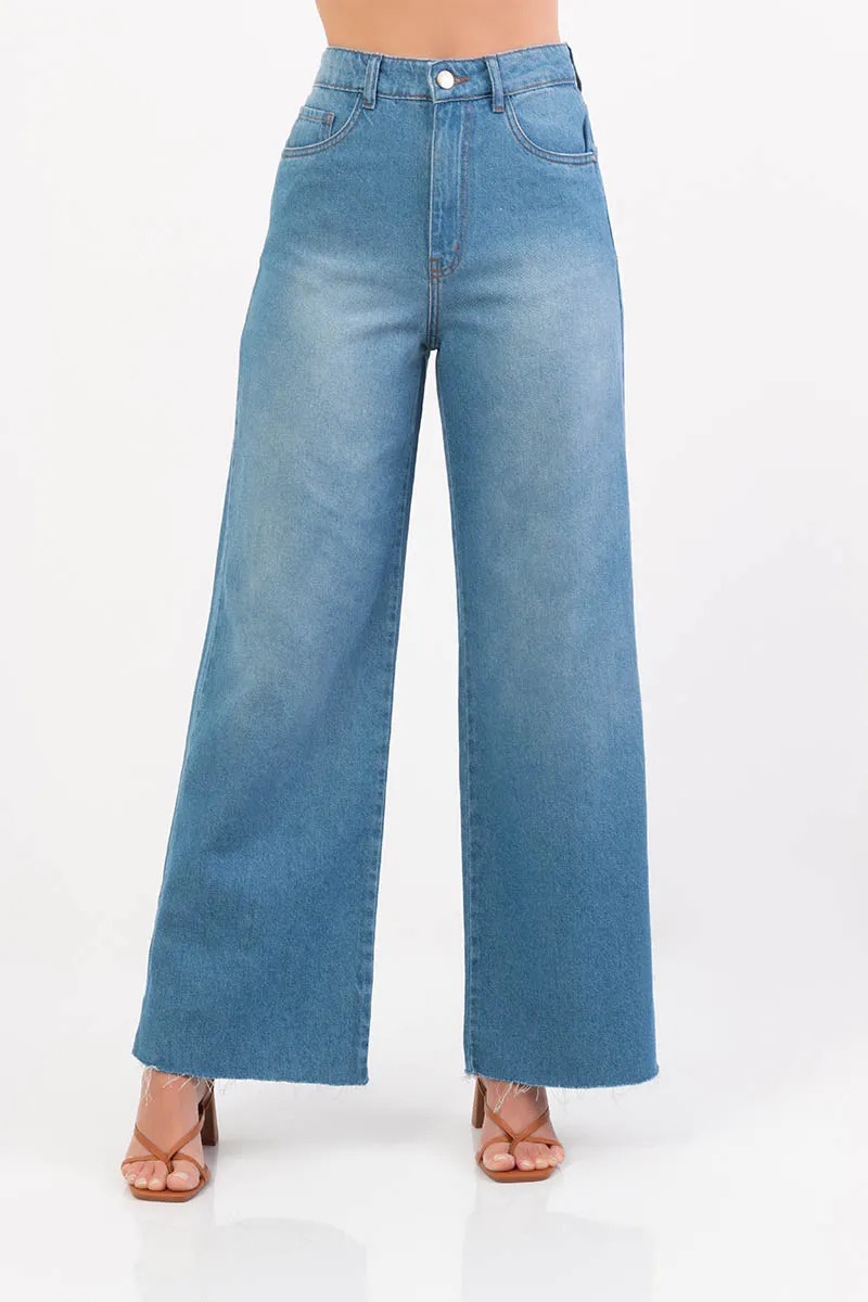 SLY CALÇA WIDE LEG HELENA CINTURA ALTA JEANS - MELEVALOGO