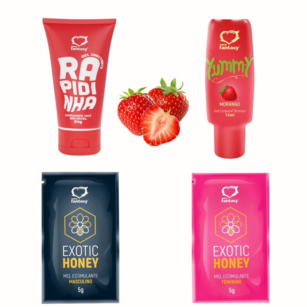 Kit Morango Quente com Géis e Mel Estimulante | Prazer a Dois - Sublime Amor Boutique Sensual
