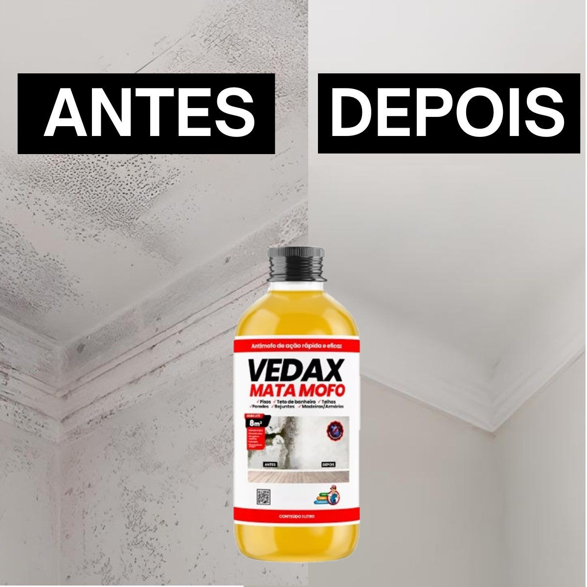 Mata Mofo Bolor Parede Teto Banheiro 1L Vedax + Pulverizador - BARADEL ...