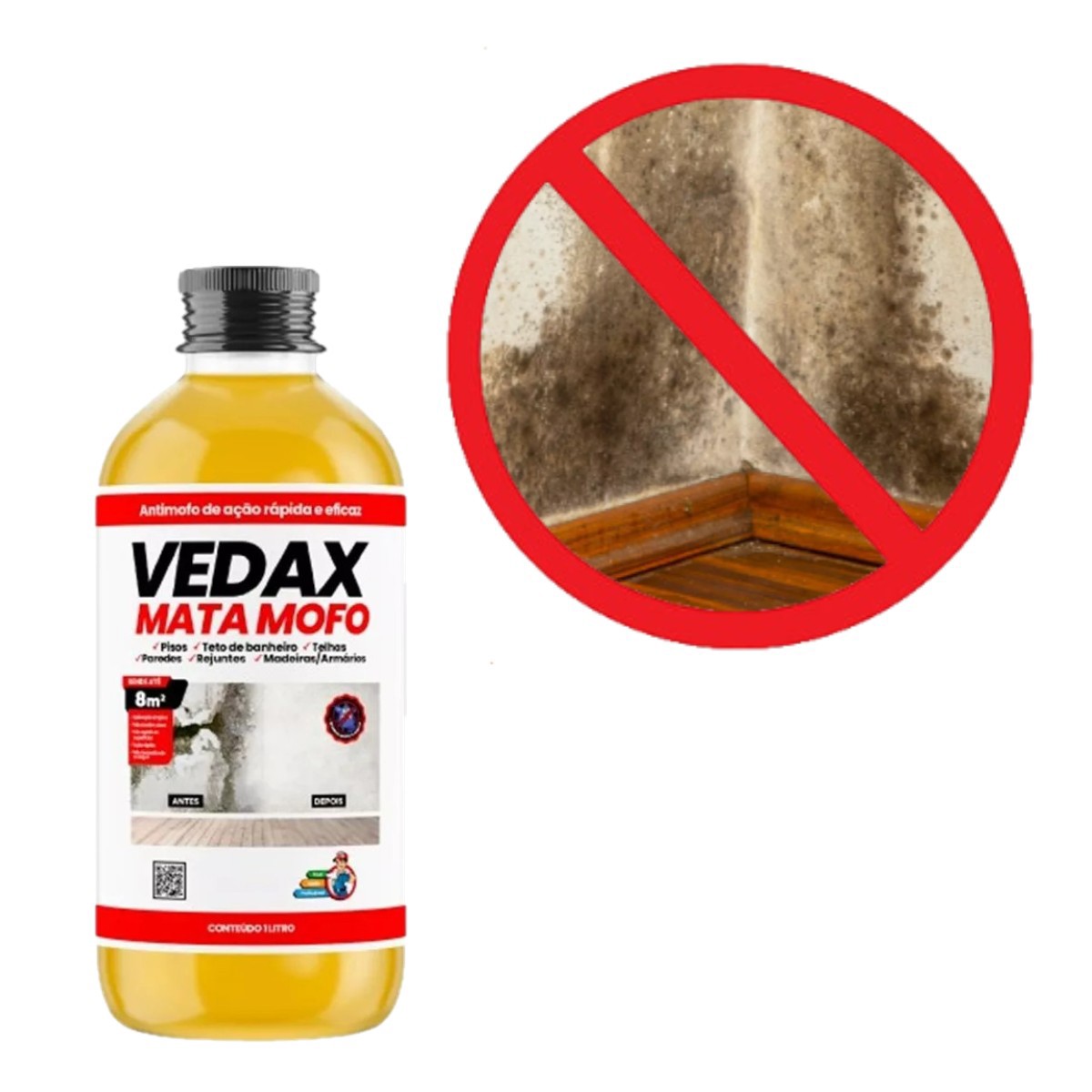 Mata Mofo Bolor Parede Teto Banheiro 1L Vedax + Pulverizador - BARADEL ...