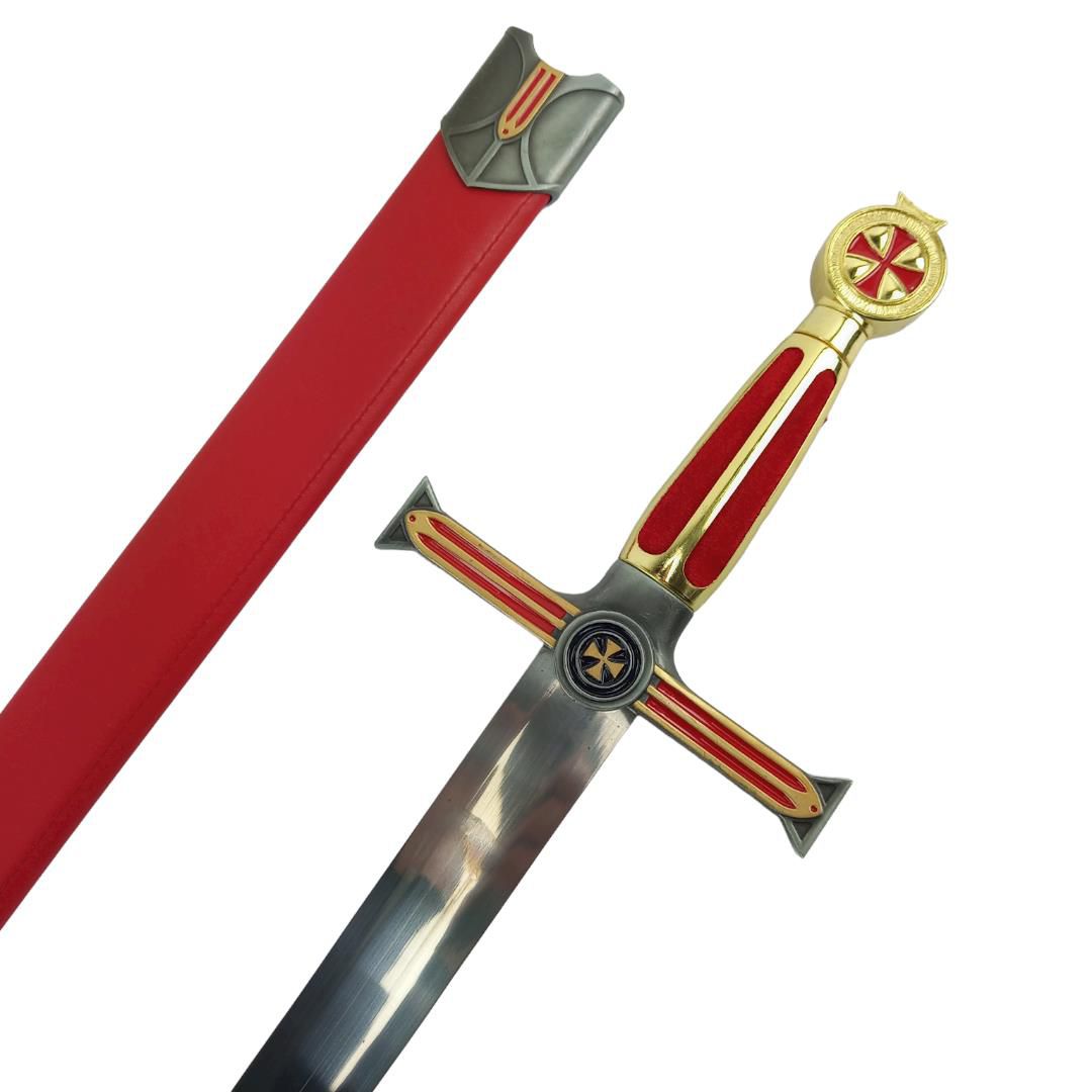 Espada Cruz De Malta Vermelha Medieval Templária Em Aço - Tenda Medieval