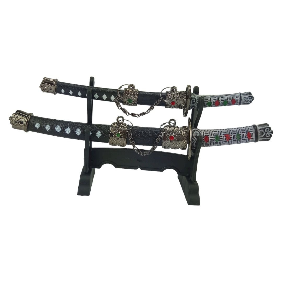 Kit 2 Mini Katana Preta De Enfeite Decorativo com Suporte - Tenda Medieval