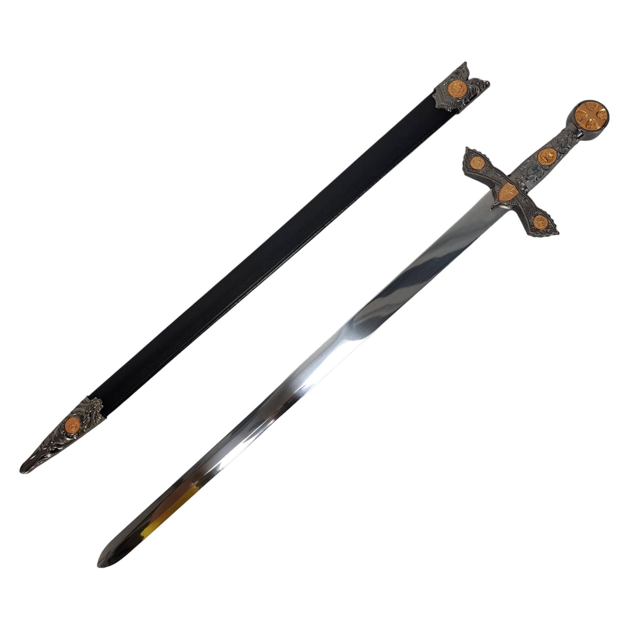 Espada Cavaleiros Templários Prata E Bronze Em Aço - Tenda Medieval