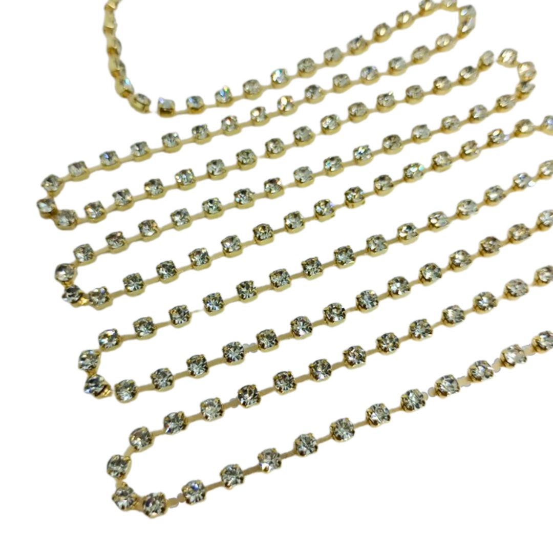 Corrente de Strass SS12 Ouro/Cristal - 50cm - Brilhos e Artes - Fitas e ...