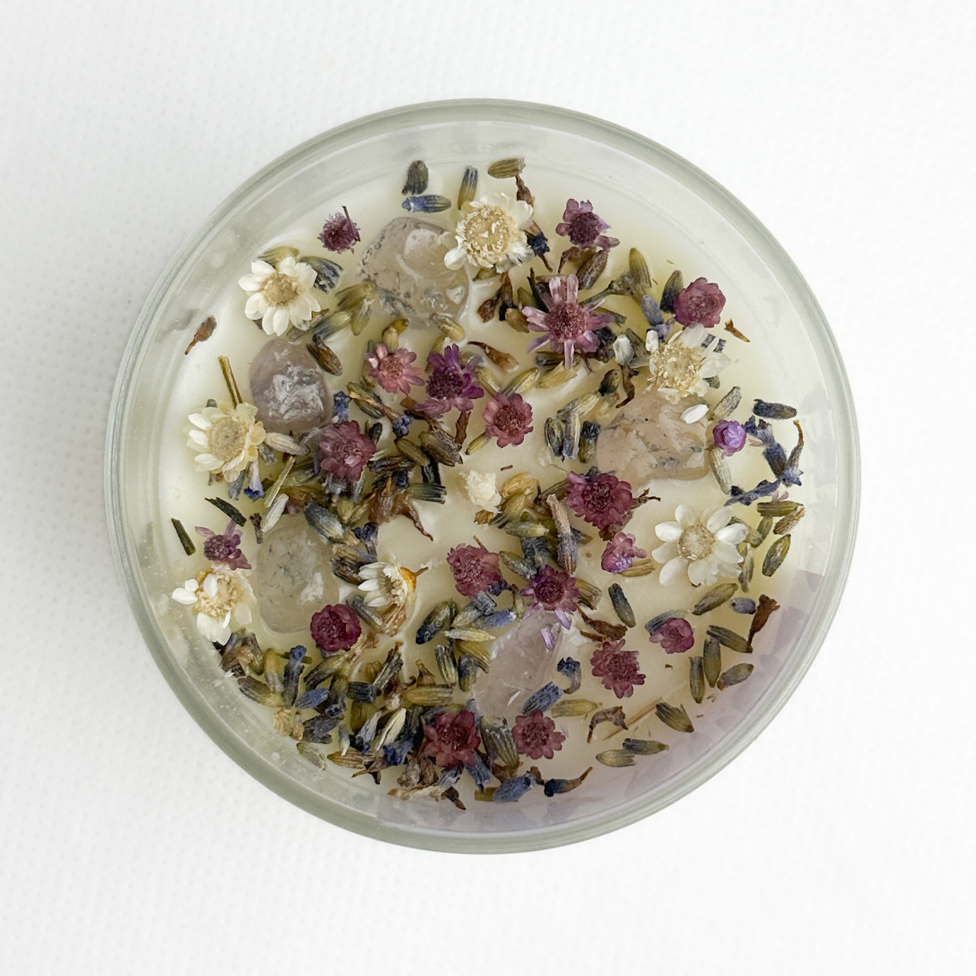 Vela Aromática Lavanda Cera Vegetal com Pedras Naturais Ametista - Elfa Zen