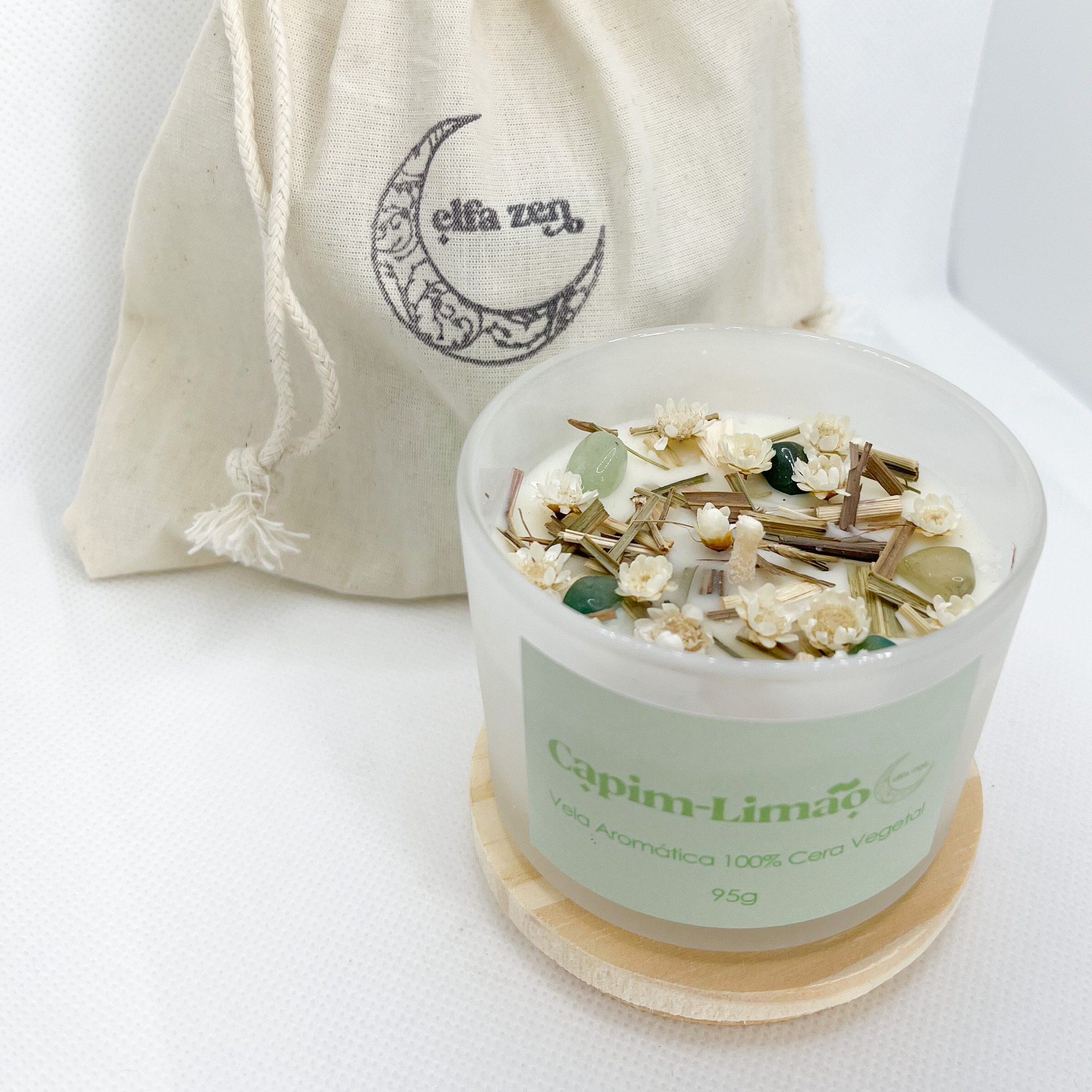 Vela Aromática Capim Limao 95g - vidro fosco - 100% Cera Vegetal - Elfa Zen