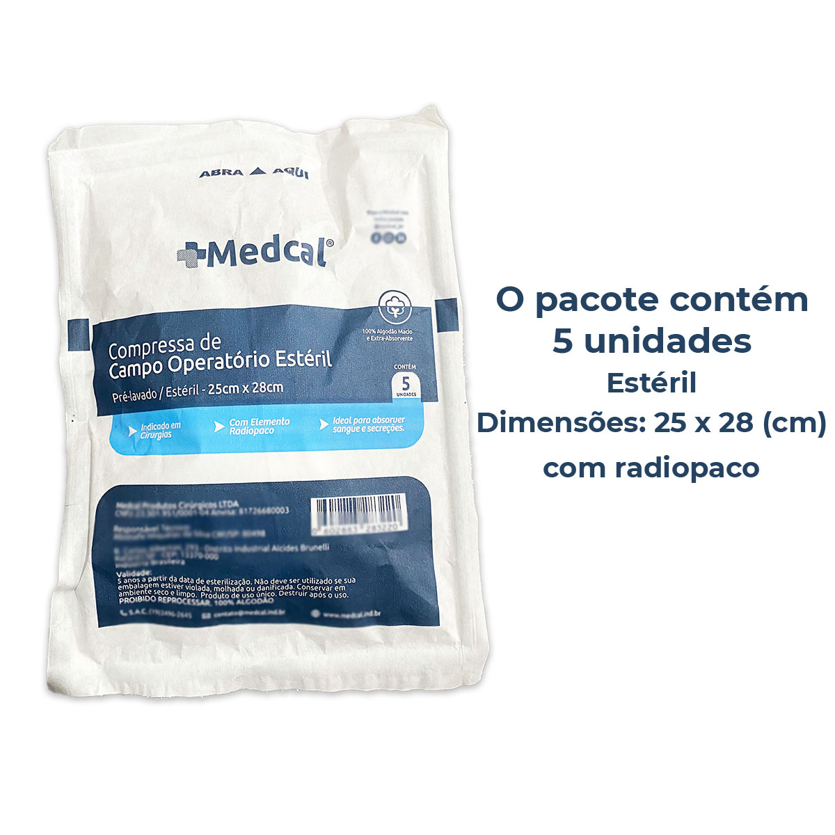 Compressa de Campo Operatório Estéril Medcal – 25 x 28 cm - ACHealth