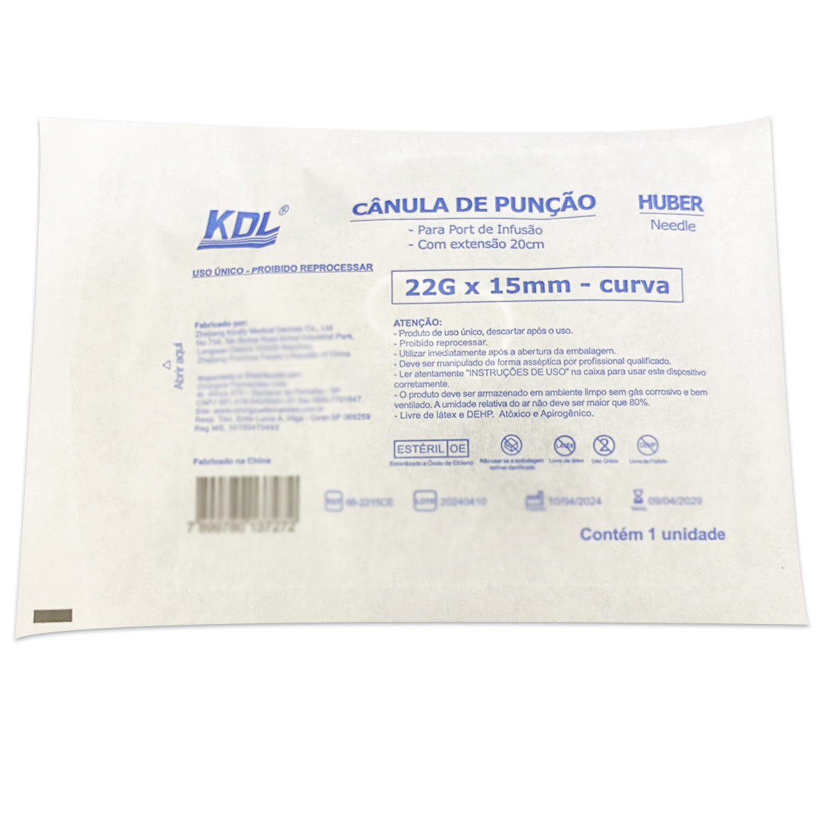 Cânula Huber Needle KDL 22G 15mm Extensão 20cm - ACHealth