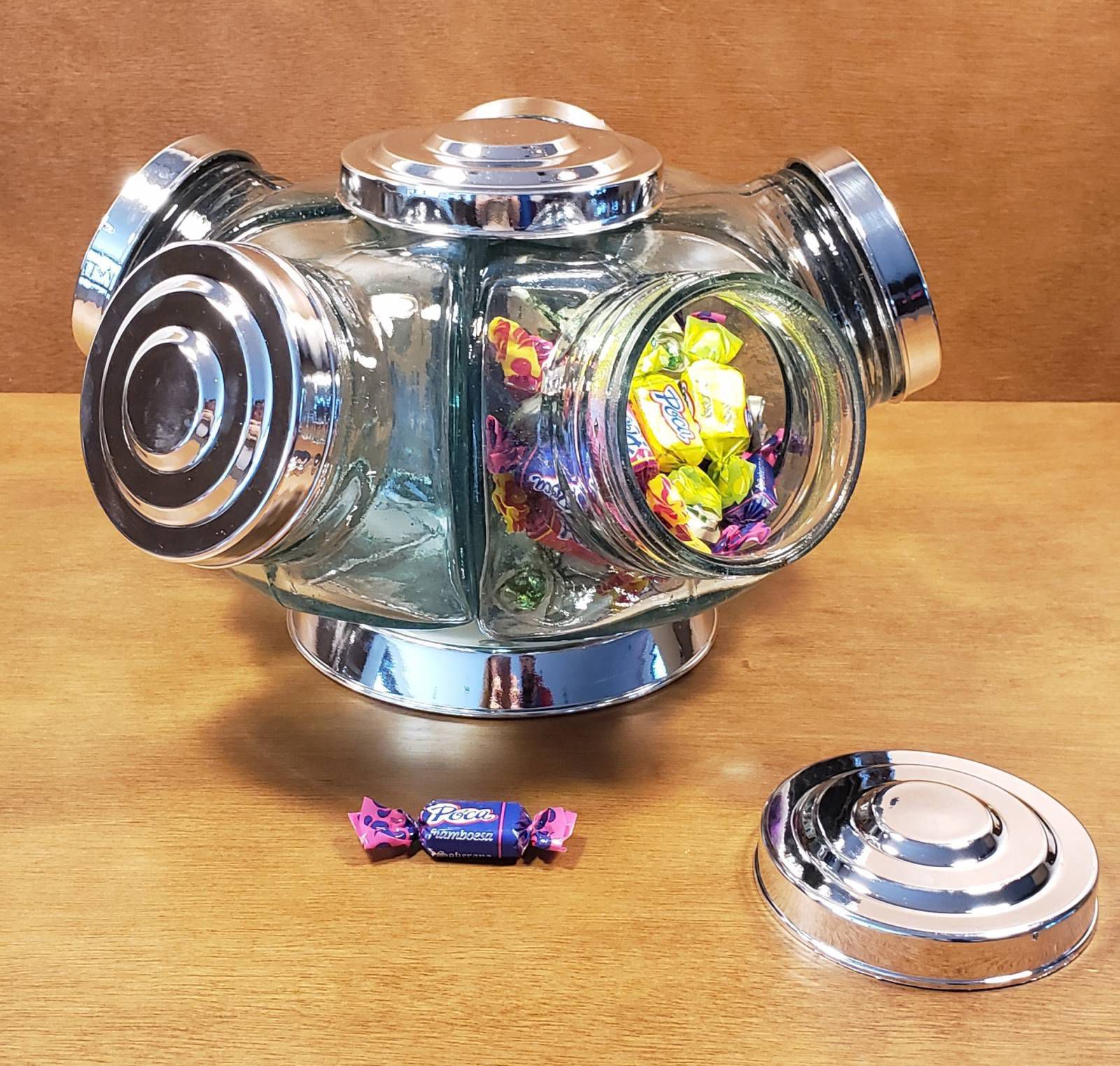 BALEIRO M GIRATORIO VIDRO COM TAMPA ALUMINIO PRATA - Ângulo Embalagens