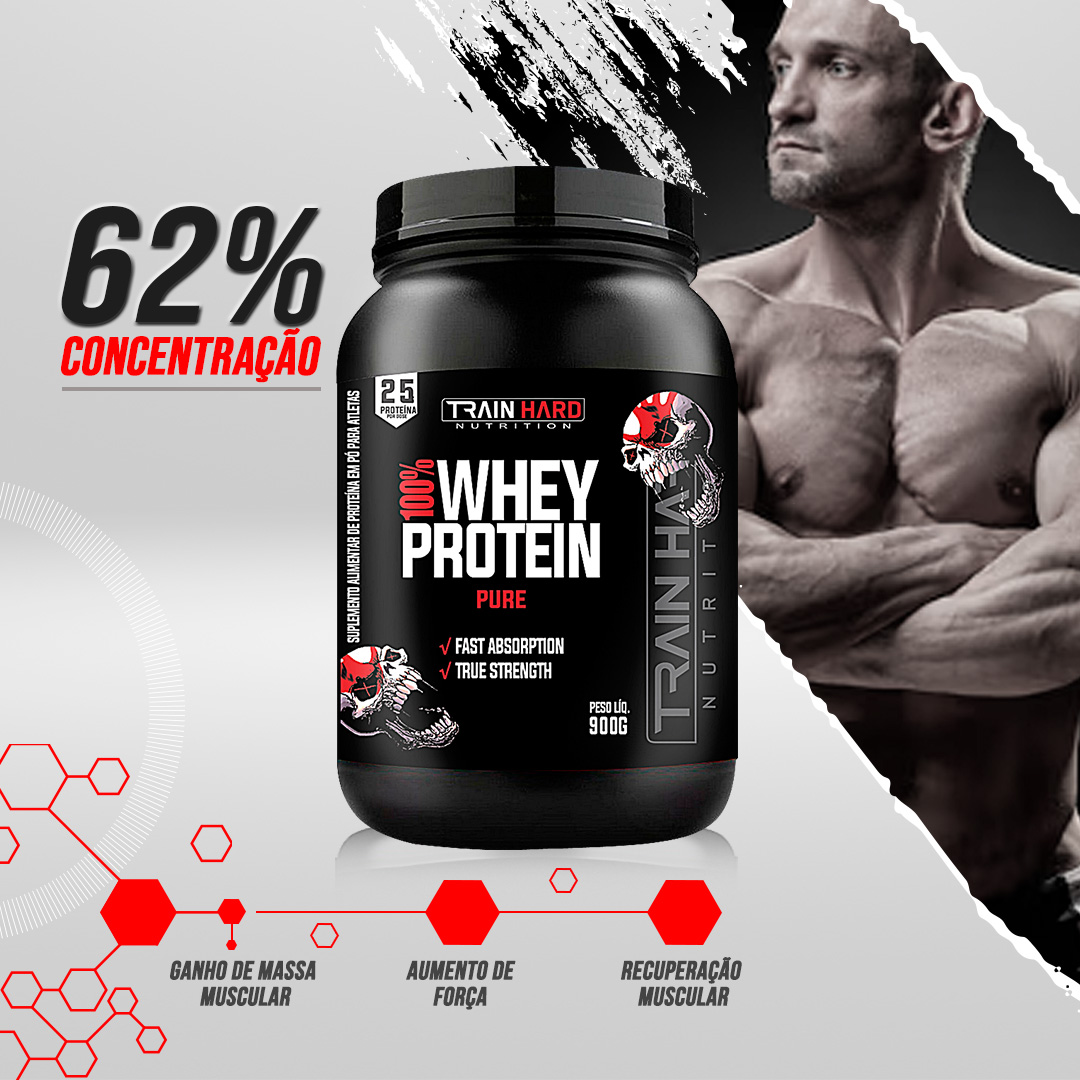 100% Whey Protein Pure Concentrado 900g - Train Hard Nutrition - Train Hard Nutrition Qualidade ...