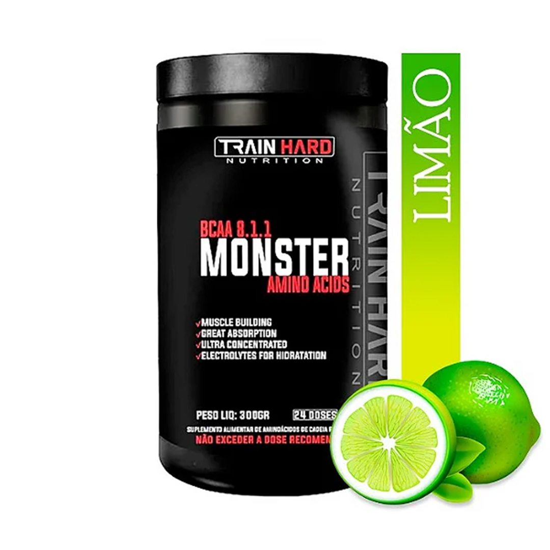 BCAA 8.1.1 Monster Amino Sabor Limão 300g - Retarda a Fadiga + Energia ...