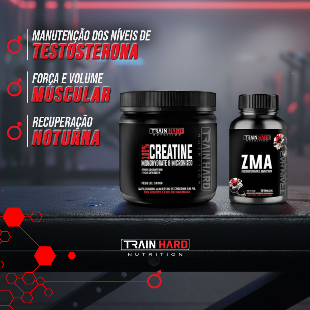 Creatina 100% Pura + ZMA Train Hard | Combo Força, Volume e Testo ...