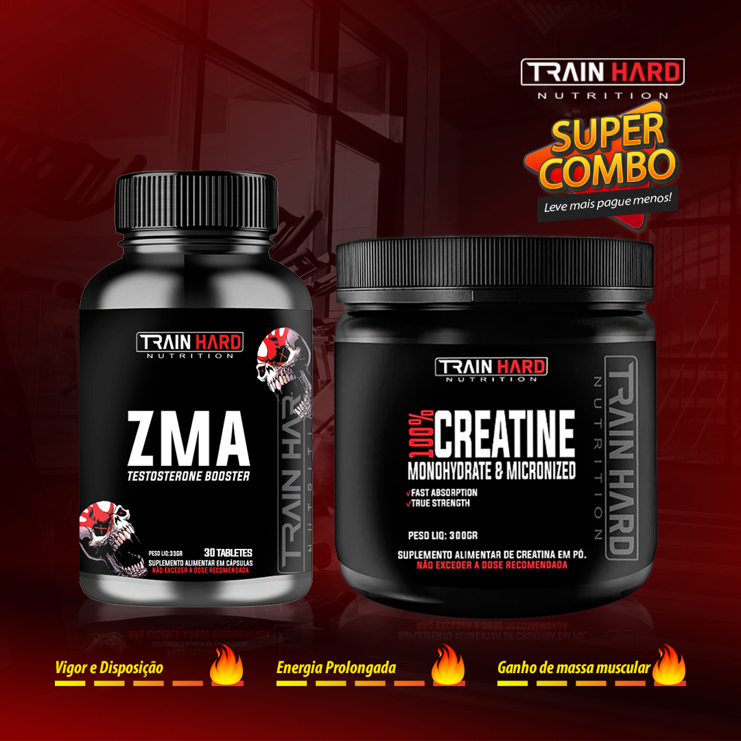 Creatina 100% Pura + ZMA Train Hard | Combo Força, Volume e Testo ...