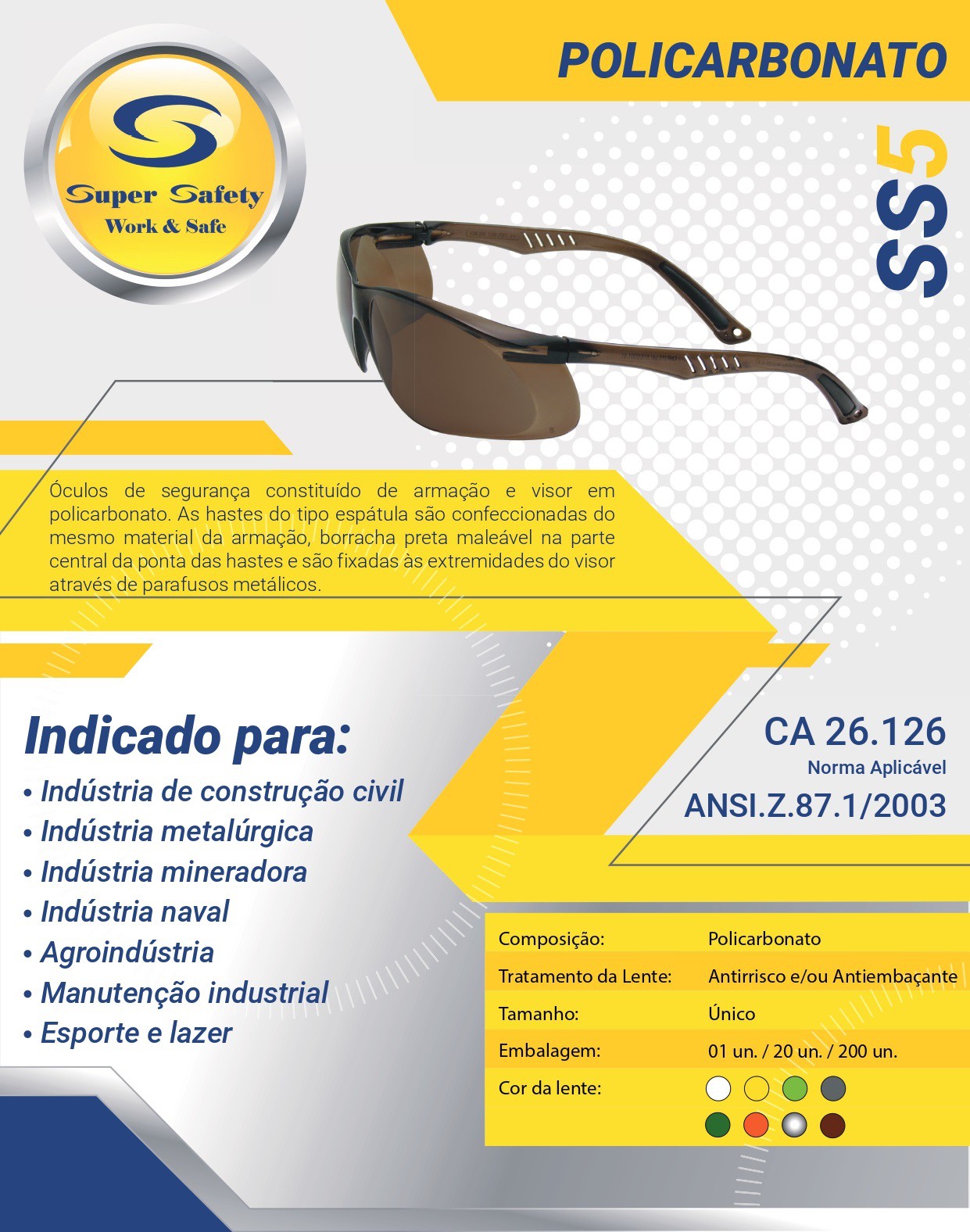 Óculos Super Safety SS5 Antirisco Incolor CA26126 KTS-0002-1-2-1-29-4 ...