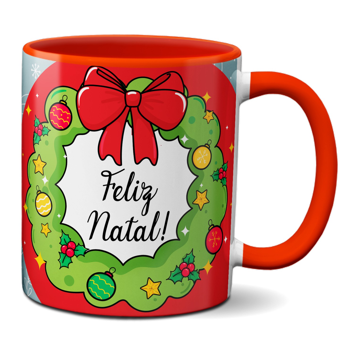 Caneca Feliz Natal Ho-Ho-Ho Presente Papai Noel Guirlanda - Minha Caneca