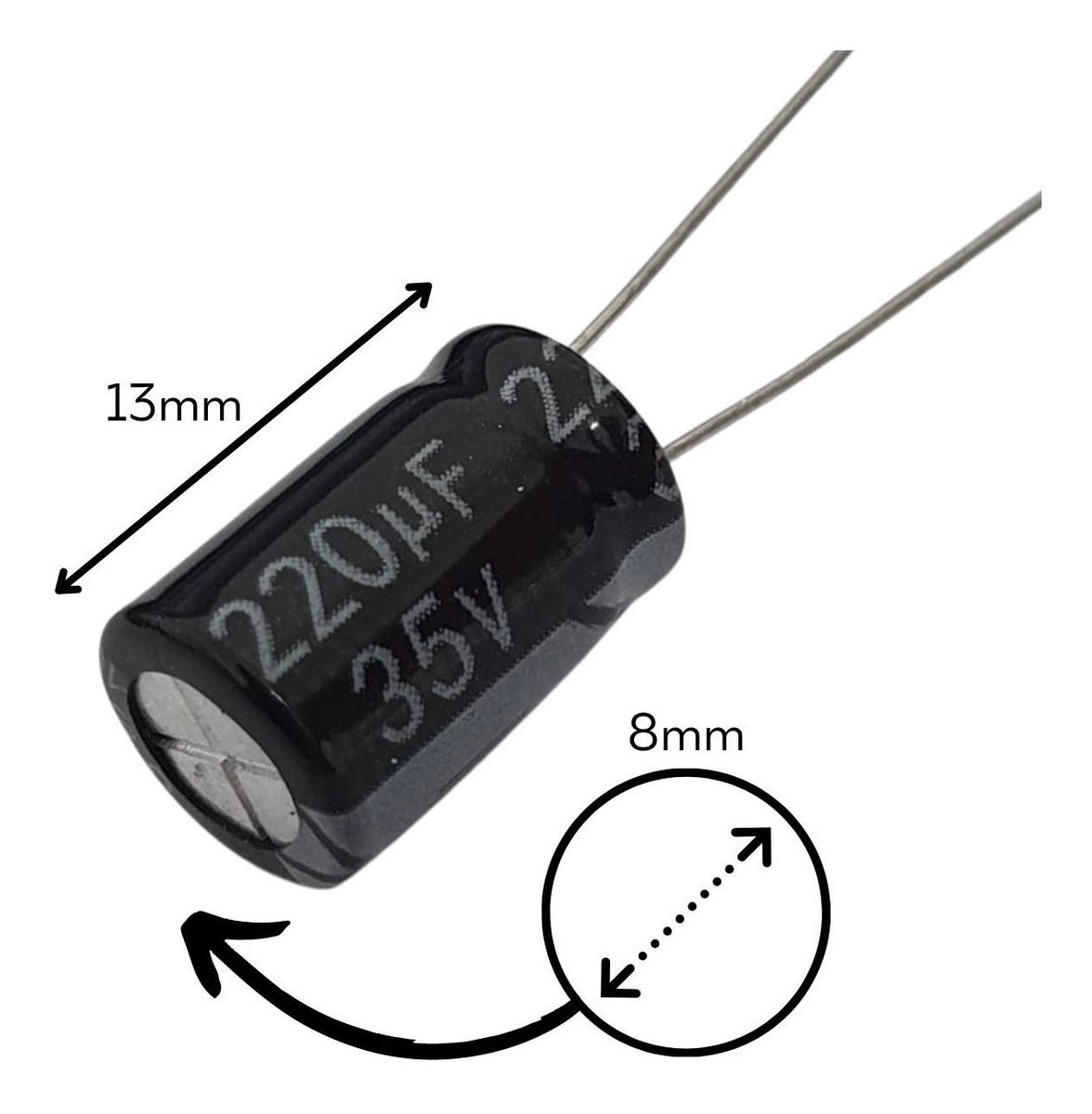 Capacitor eletrolítico 220uF 35V 105°C - Elco 35V 220mF - Smartcomp seu ...