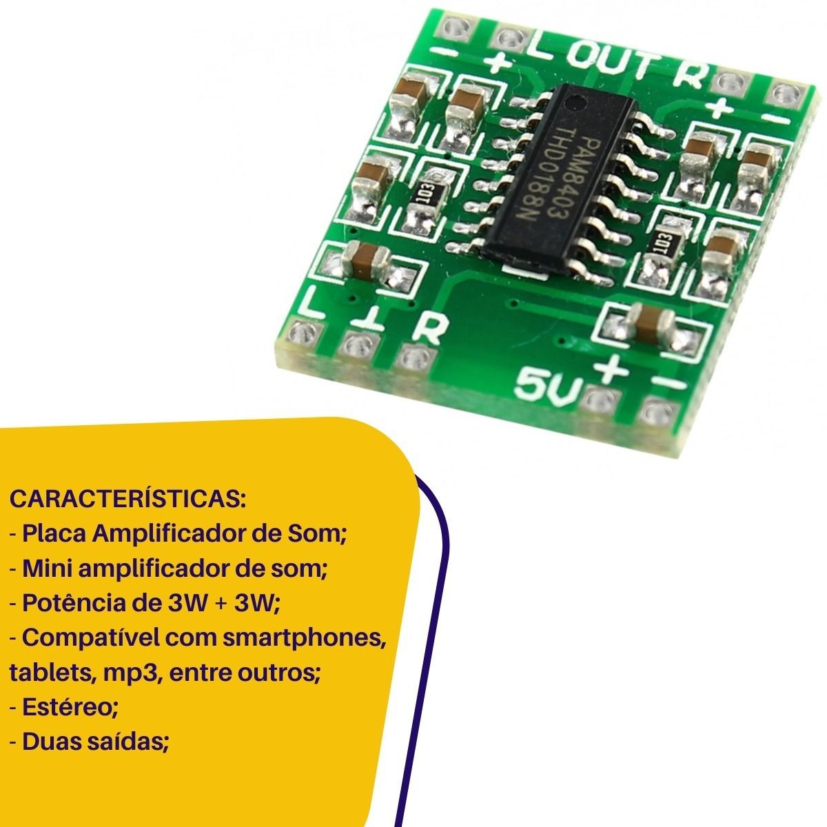 Mini Módulo Amplificador Digital Pam8403 * 3W Classe D - Smartcomp seu ...