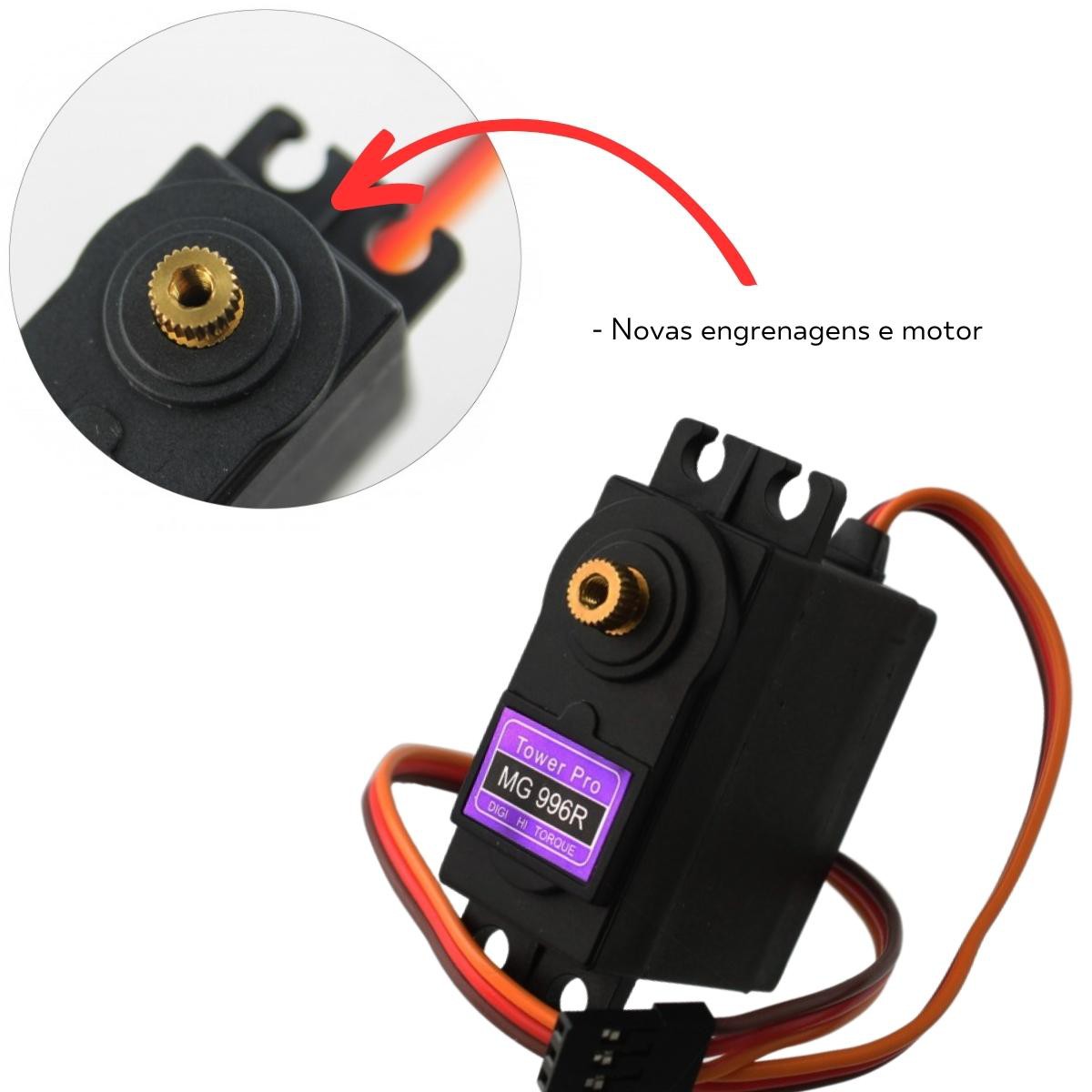 Servo Motor Mg996R 360° 11Kgf.Cm Rotação Contínua Com Engrenagens ...