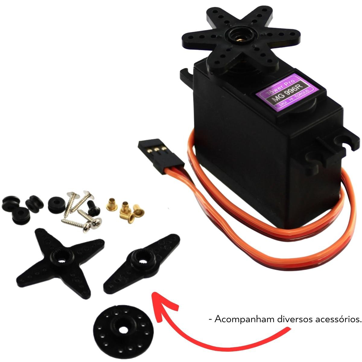 Servo Motor Mg996R 360° 11Kgf.Cm Rotação Contínua Com Engrenagens ...