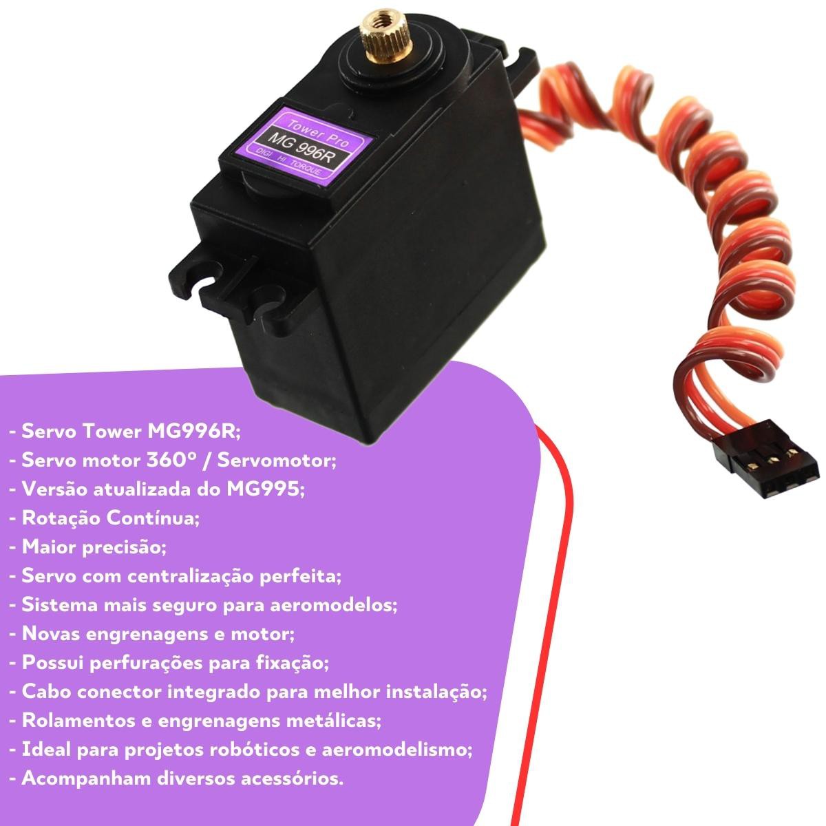 Servo Motor Mg996R 360° 11Kgf.Cm Rotação Contínua Com Engrenagens ...