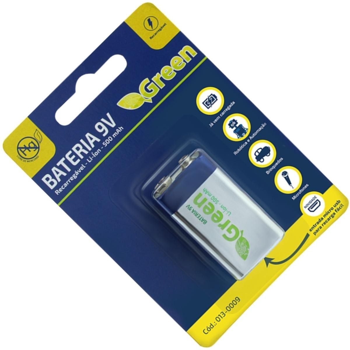 Pilha Bateria 9V 500Ma Recarregavel Com Carga - Green - Smartcomp seu ...