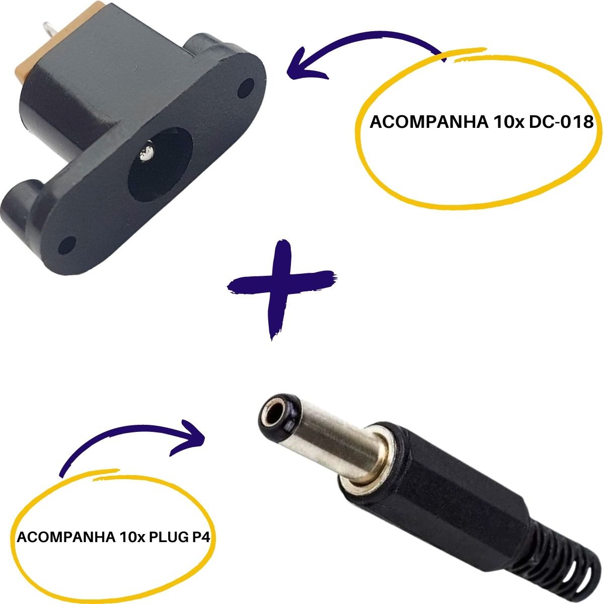 Conector J4 Dc-018 + Plug P4 Macho 2.1x5.5mm 20 Peças - Smartcomp seu ...