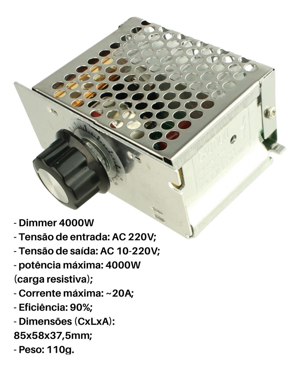 Dimmer 220v 4000w Gabinete Metálico Controlador De Tensão - Smartcomp ...