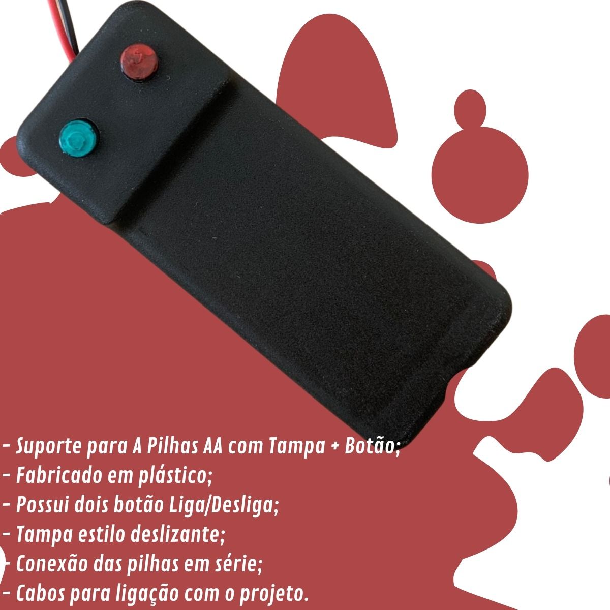 Kit 10 Suporte Porta 2 Pilhas Aa Botão On Off E Tampa Fechado Arduino ...